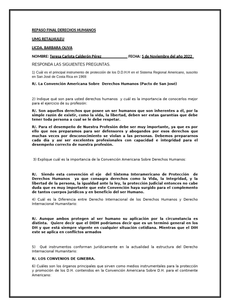Repaso Final Derechos Humanos | PDF