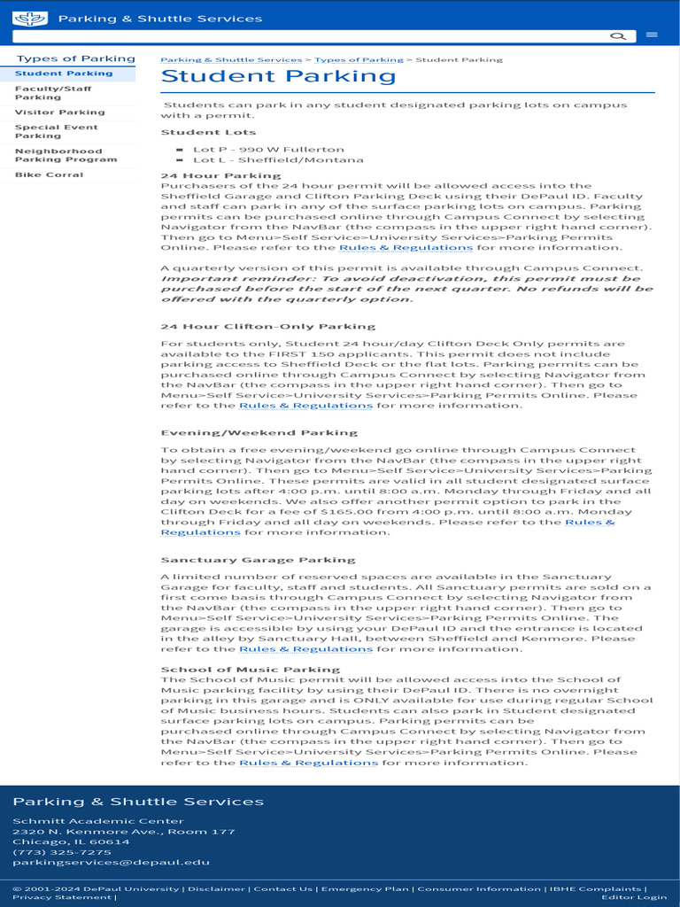 Student Parking Types of Parking Parking & Shuttle Services DePaul ...