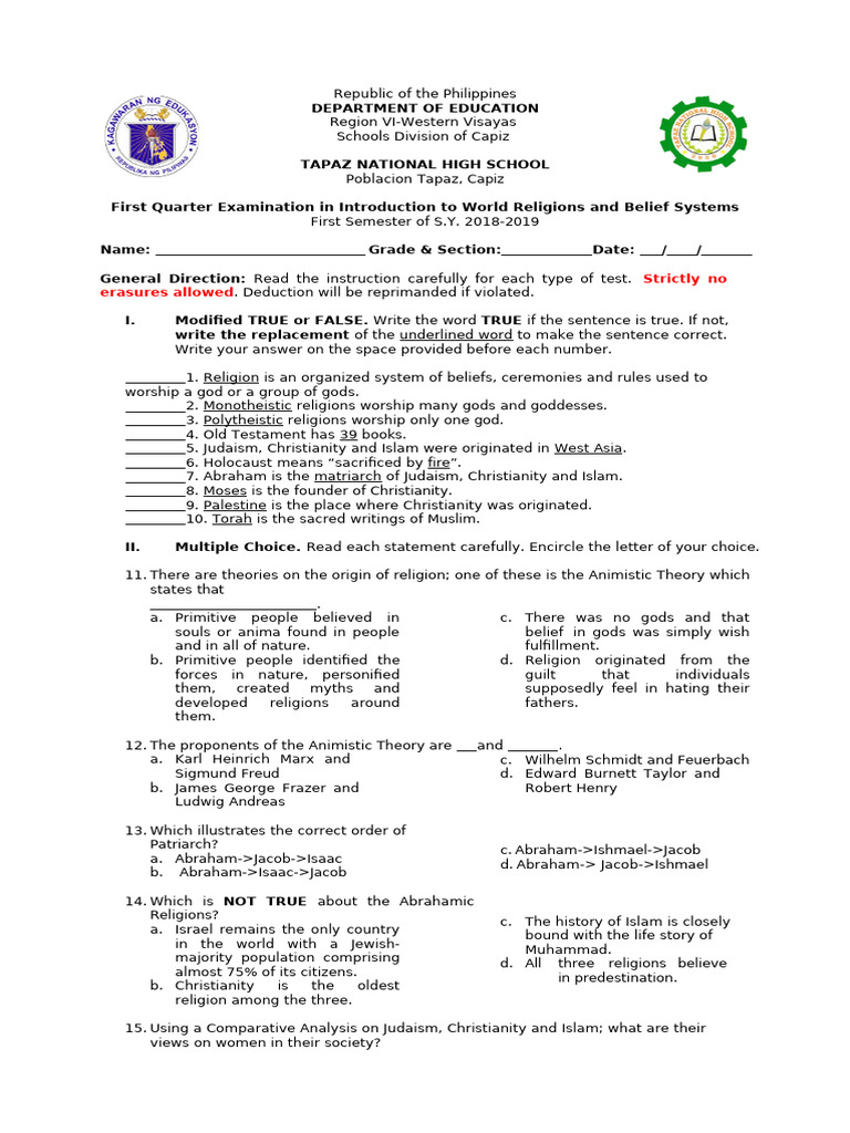 Intro To Religion With Answer Key and Tos - Compress | PDF | Abrahamic ...