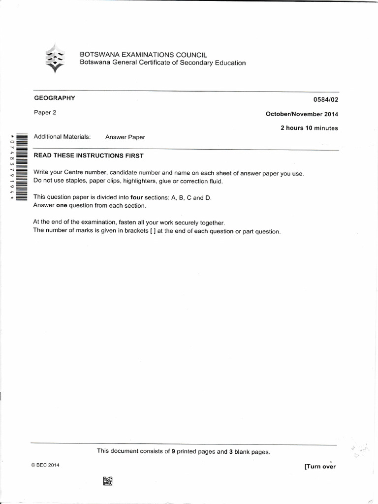 BGCSE Geography 2014-2018 | PDF