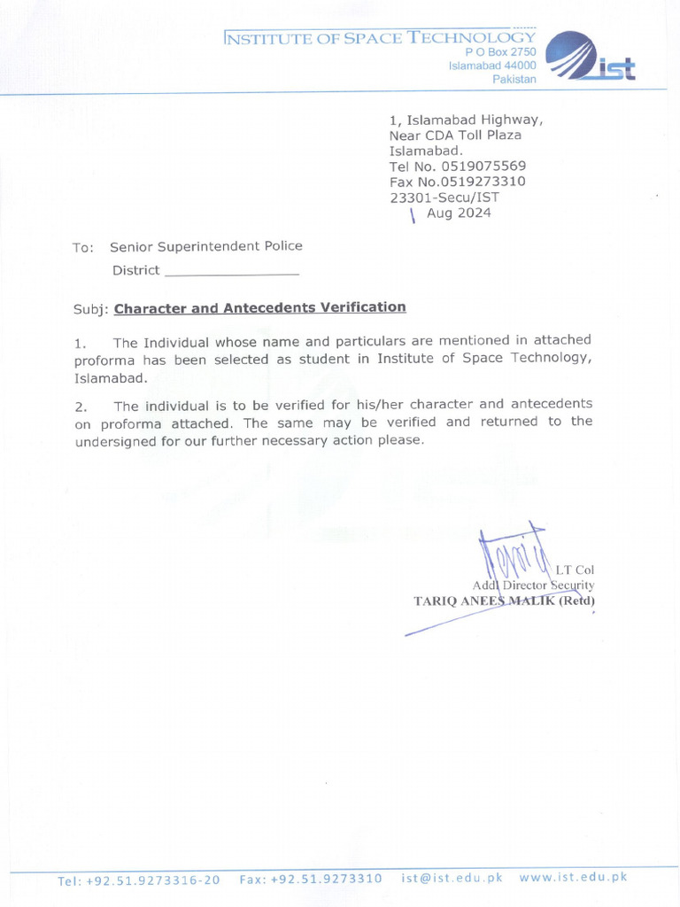 Police Verification Form With Covering Letter | PDF