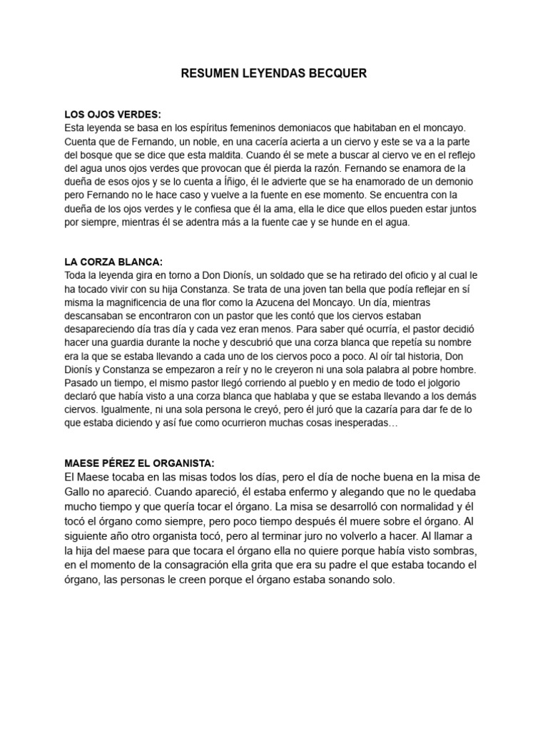 Resumen Leyendas Becquer | PDF