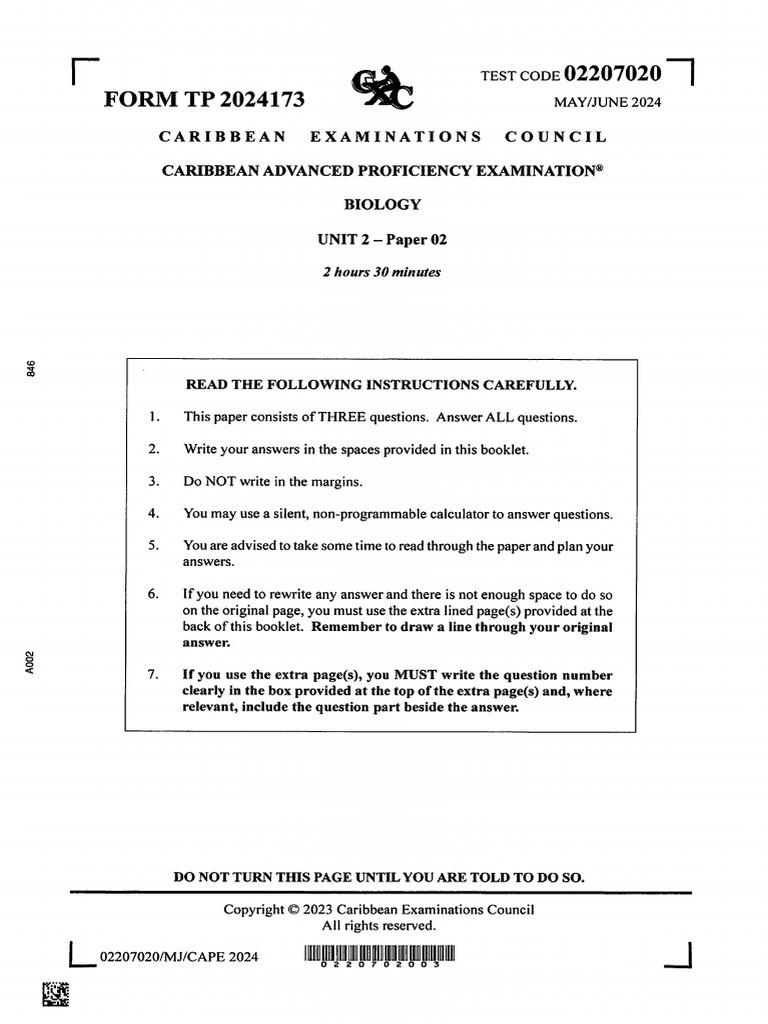 CAPE Biology 2024 U2 P2 | PDF