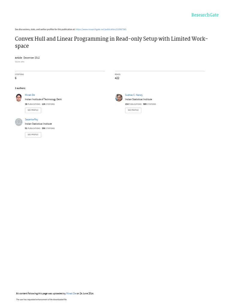 Convex Hull and Linear Programming in Read-Only Se | PDF