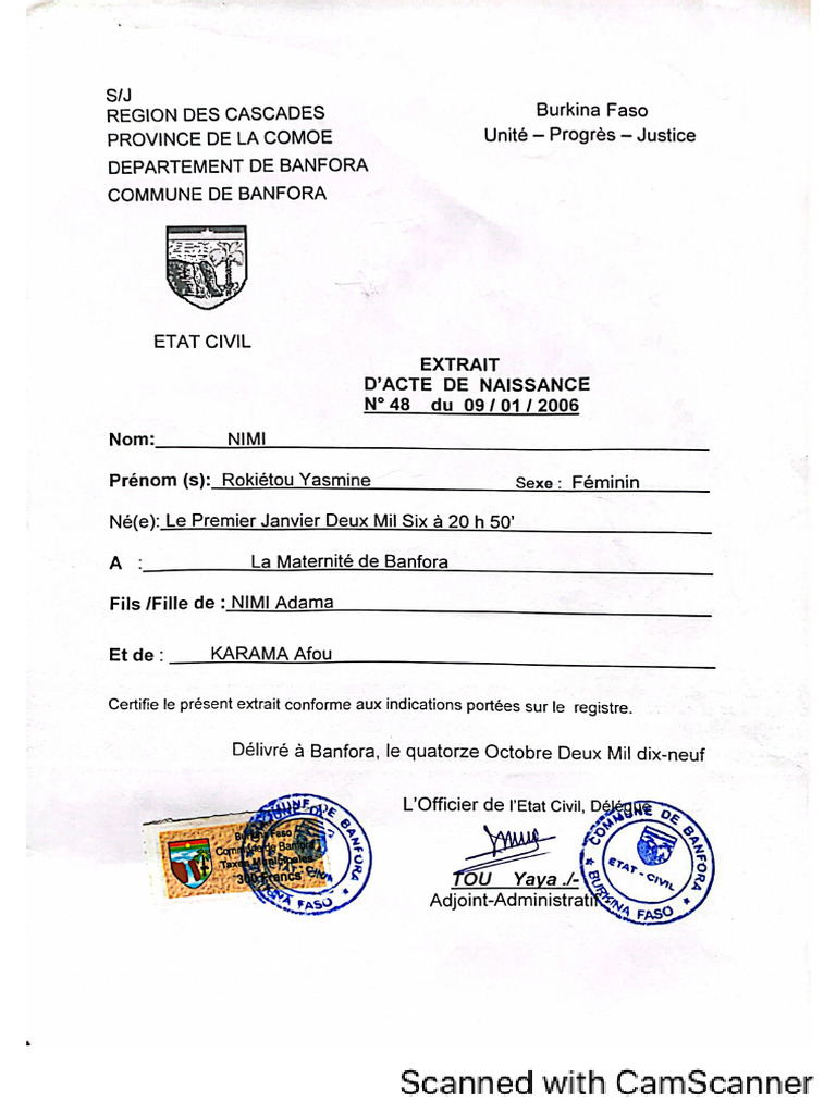 Extrait D'acte de Naissance | PDF