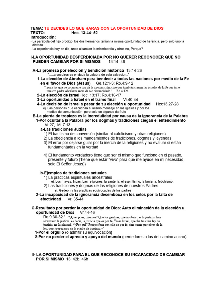 Tu Decides Lo Que Haras Con La Oportunidad de Dios | PDF