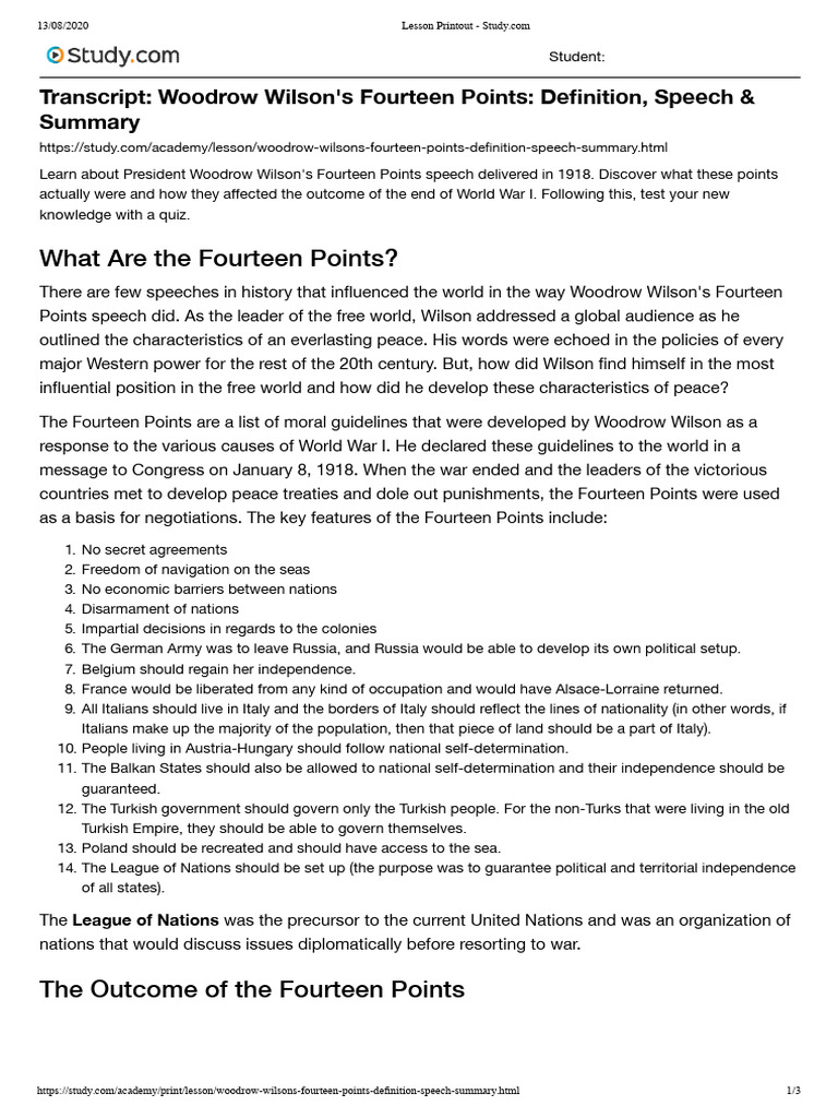 Woodrow Wilson S 14 Point | PDF