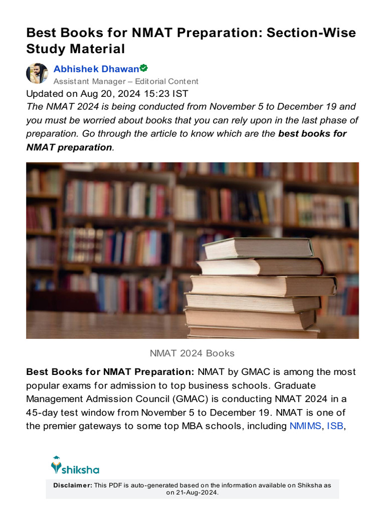 Best Books For NMAT Preparation: Section-Wise Study Material | PDF