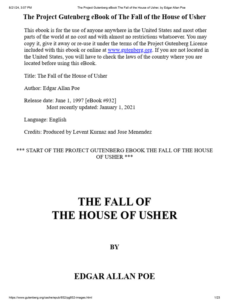 The Fall of The House of Usher, by Edgar Allan Poe | PDF