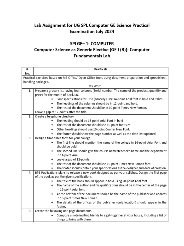 Lab Assignment For Ug Spl Computer Ge Science Practical Examination July 2024 Pdf Pointer 