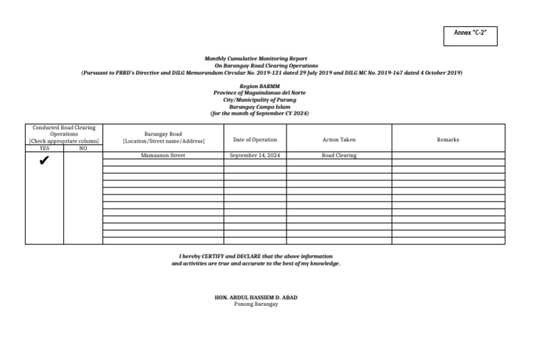 Annex C 2 - Old BaRCO Template Annex A of Advisory On BaRCO | PDF