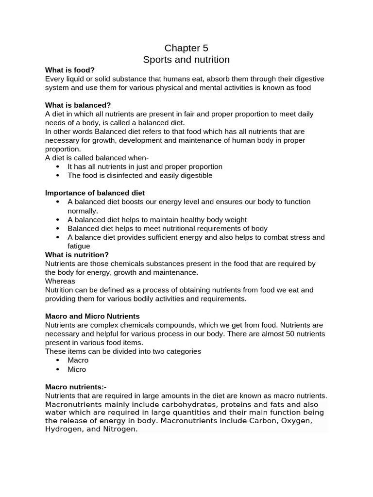 class 12 chapter 5 sports and nutrition notes | PDF class 12 chapter 5 sports and nutrition notes | PDF