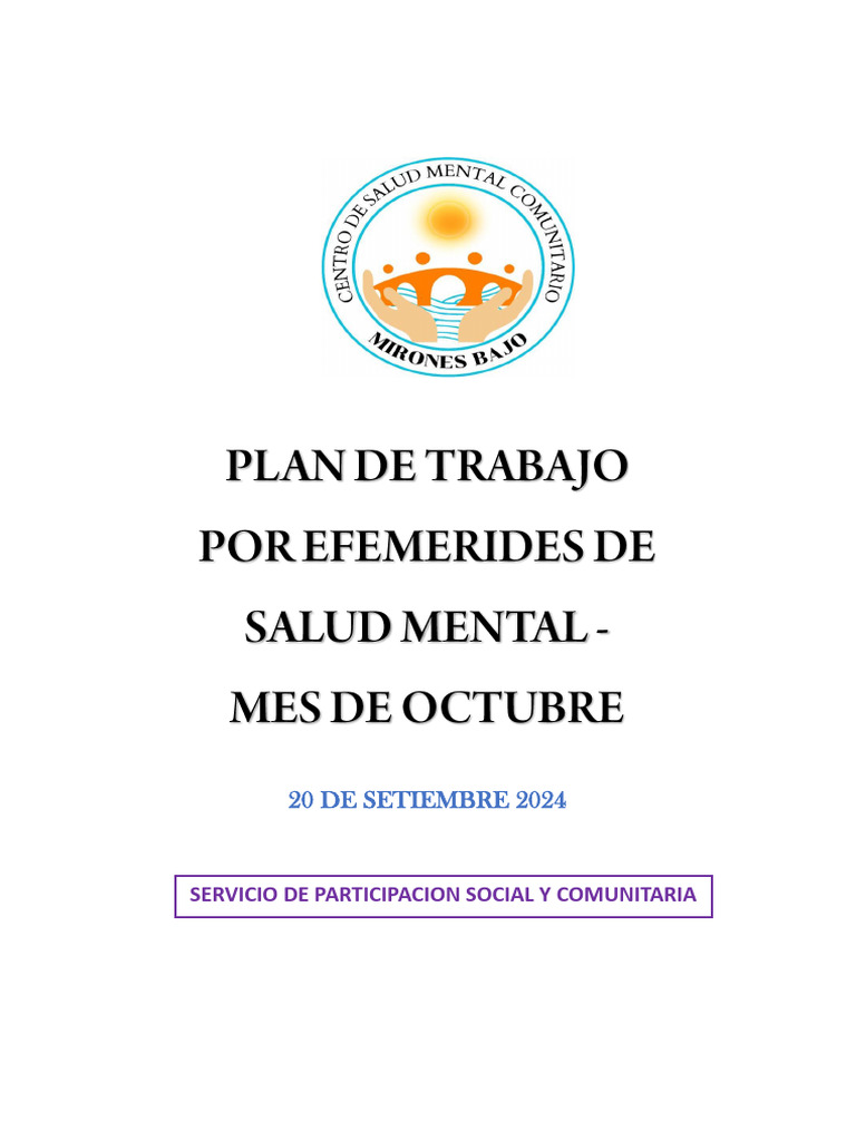 Plan de Trabajo Efemerides de Salud Mental Octubre | PDF