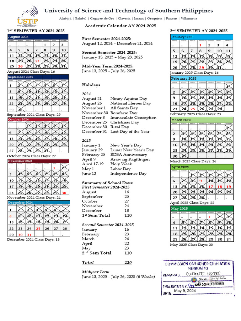 USTP System Academic Calendar AY 2024 2025 | PDF