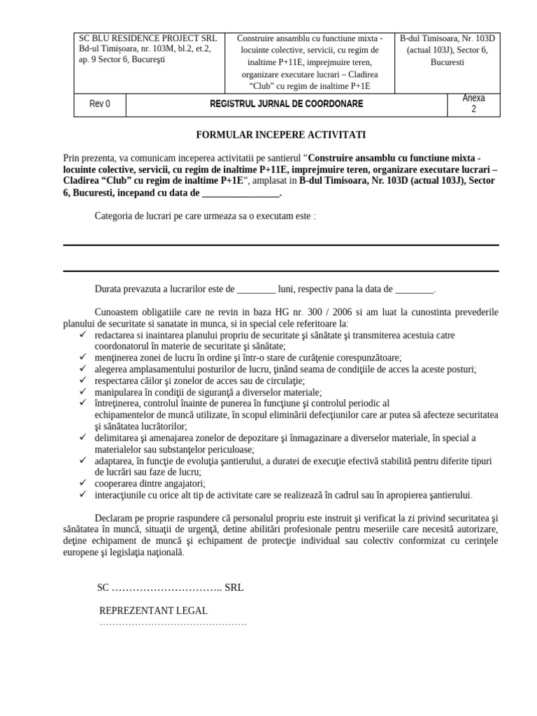 Anexa 2 - FORMULAR INCEPERE ACTIVITATE | PDF