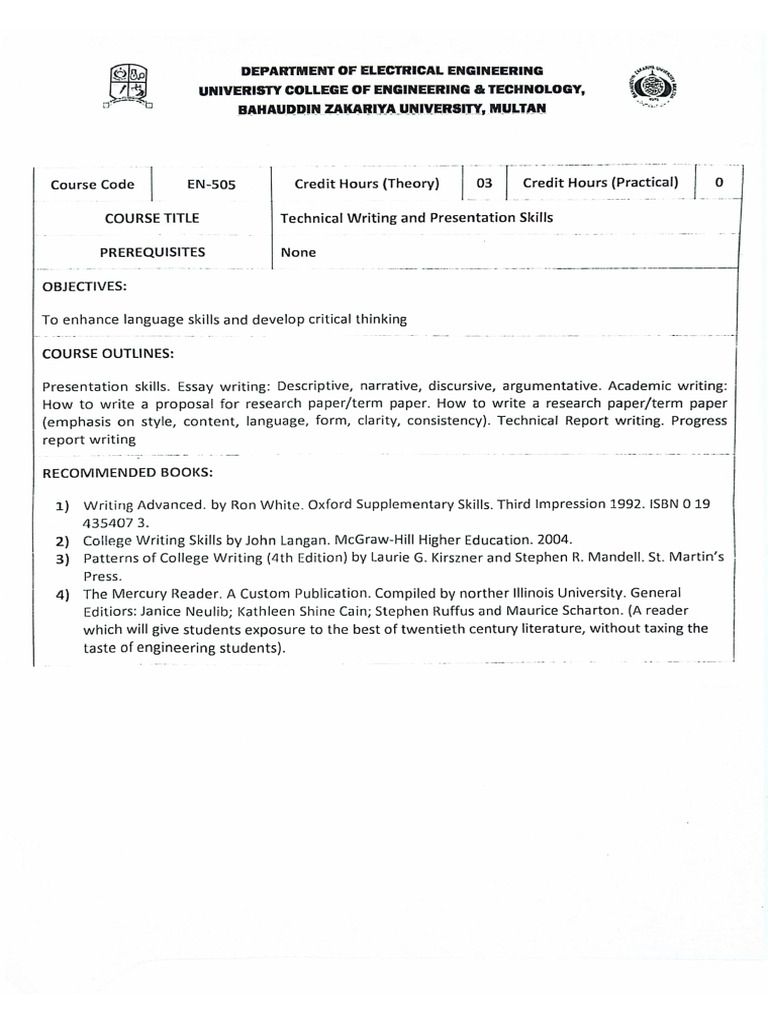 Technical Writing Course Outline | PDF