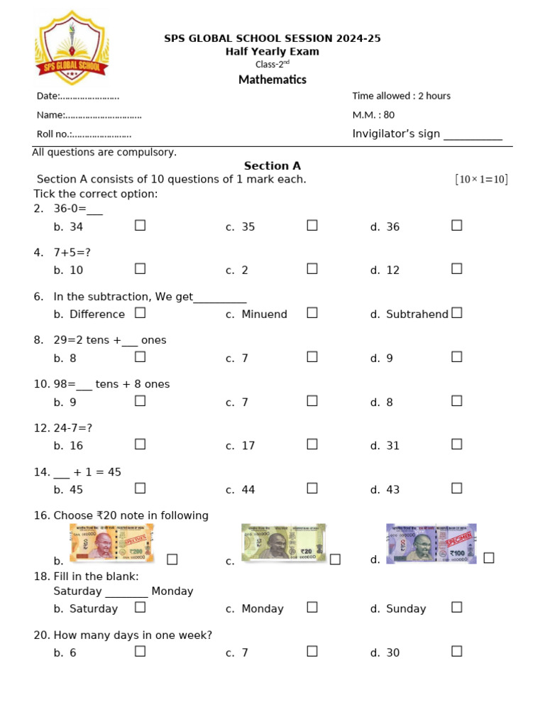 Class 2 Mathematics New Saurabh Sir | PDF