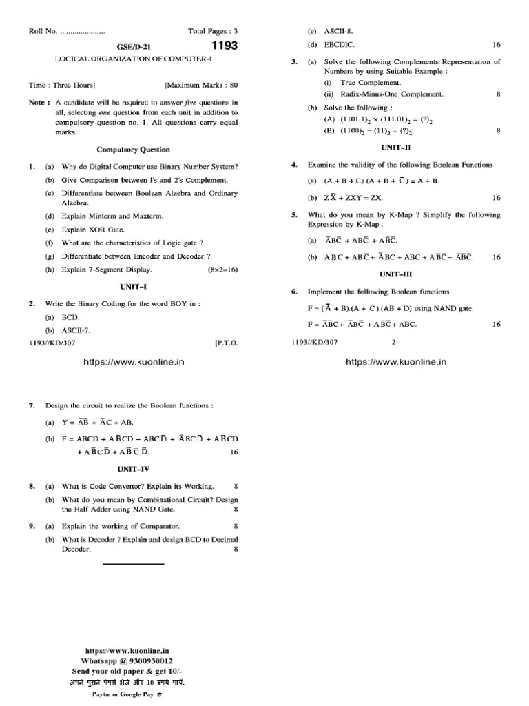 Bca 1 Sem Logical Organization of Computer 1 1193 Dec 2021 | PDF
