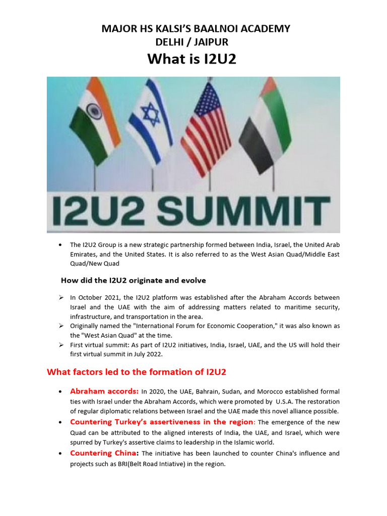 What Is I2U2: Major Hs Kalsi'S Baalnoi Academy Delhi / Jaipur | PDF