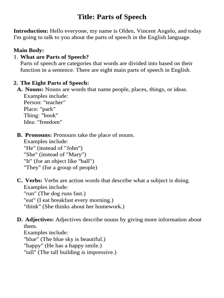 Parts of Speech | PDF