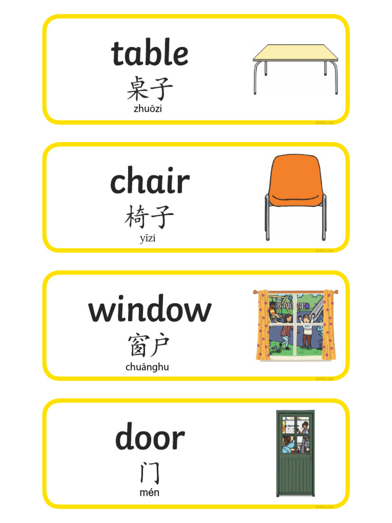 Classroom Furniture Labels English Mandarin Chinese - Ver - 2 | PDF