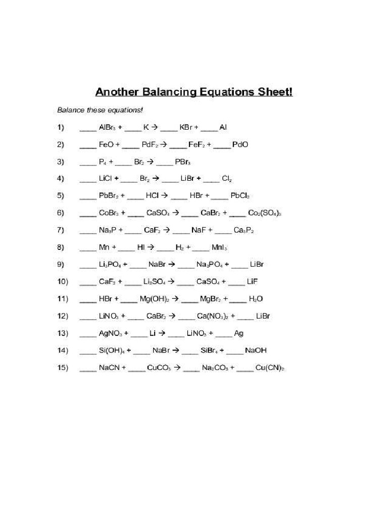 Balancing Equations Questions | PDF