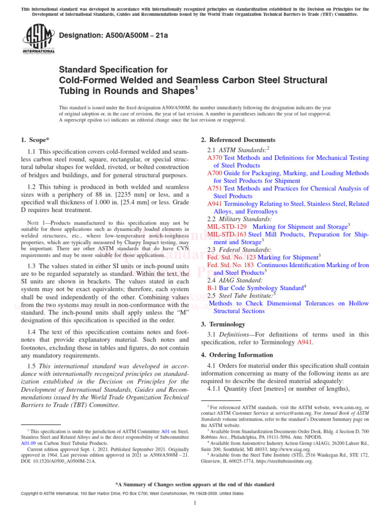 ASTM A500 A500M 21a | PDF | Pipe (Fluid Conveyance) | Welding