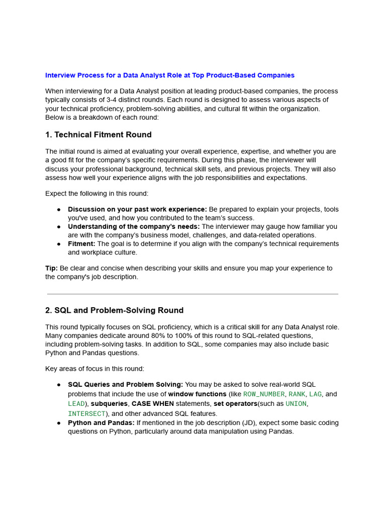 Technical Fitment Round: Interview Process For A Data Analyst Role at ...