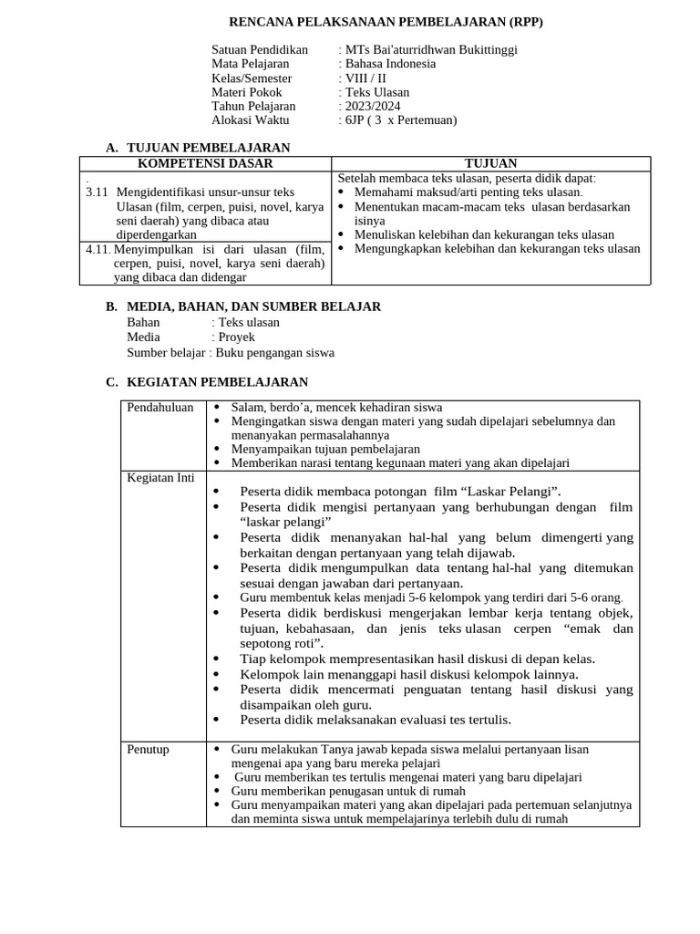 RPP Kls 8 Genap 2024 | PDF