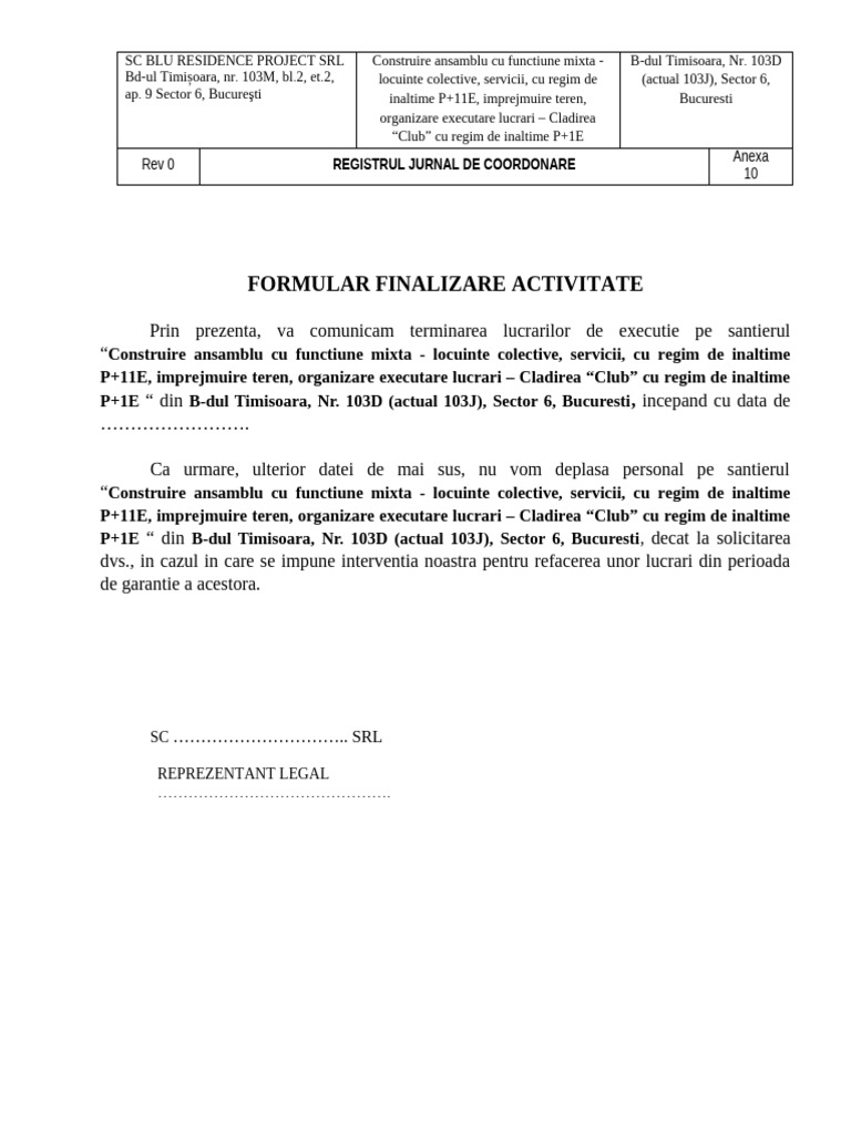 Anexa 9 - FORMULAR FINALIZARE ACTIVITATE | PDF