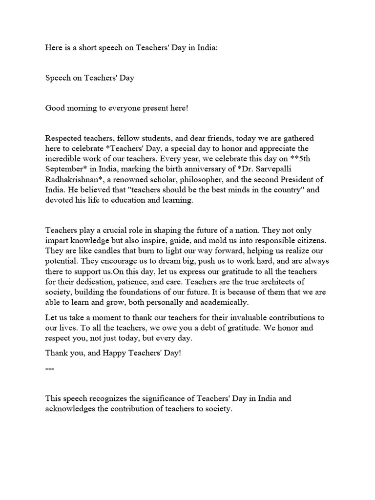 1 Teachers Day Speech | PDF