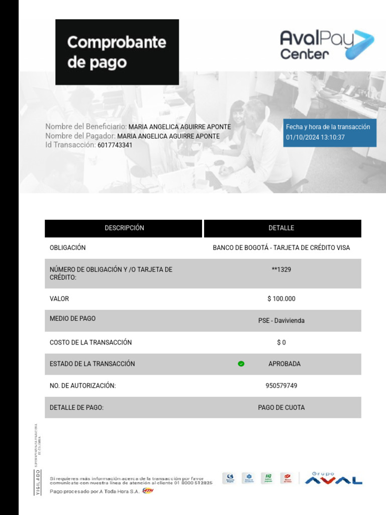 comprobante de pago aval | PDF