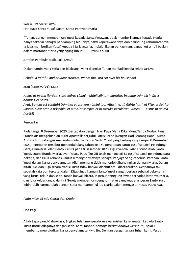 Renungan HR St. Yusup | PDF