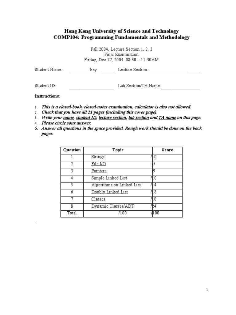 Hong Kong University of Science and Technology COMP104: Programming ...