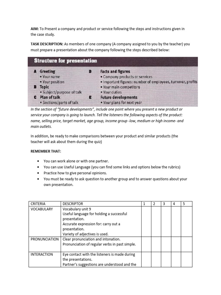 Rubrics Speaking Unit 9 | PDF