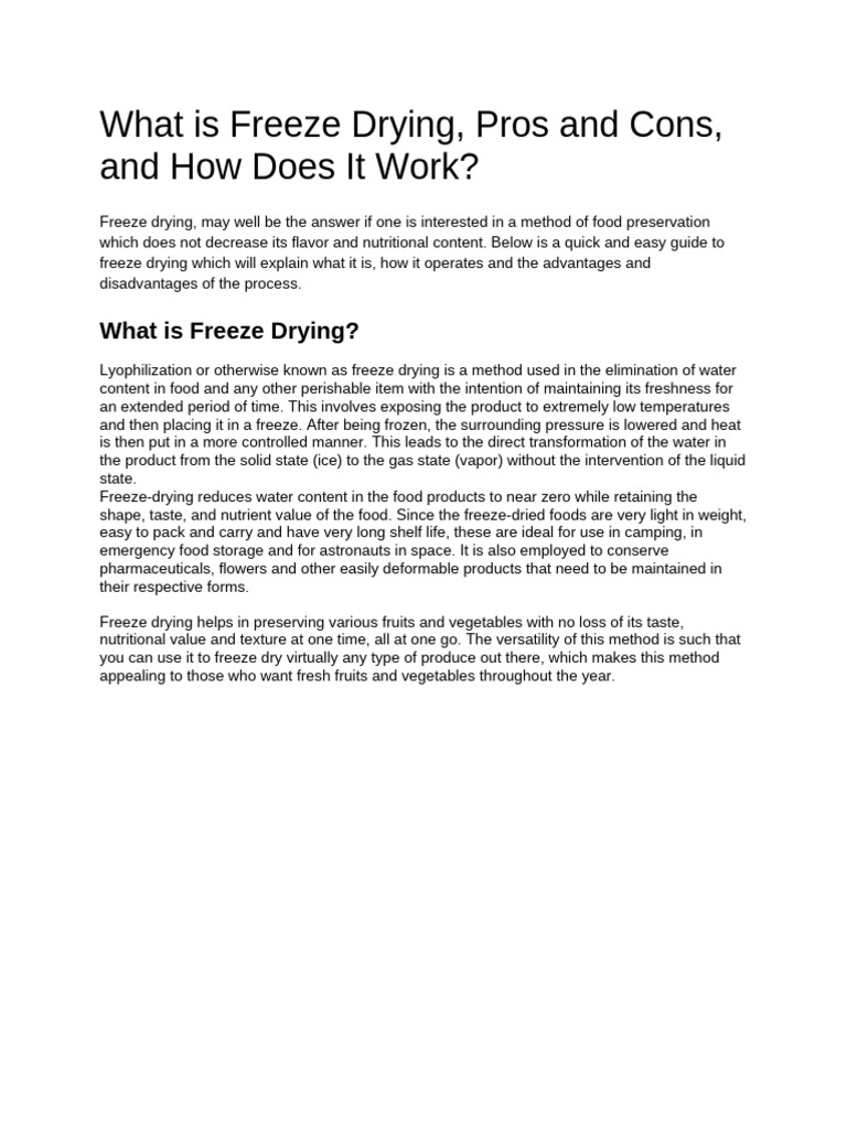 What Is Freeze Drying, Pros and Cons, and How Does It Work | PDF