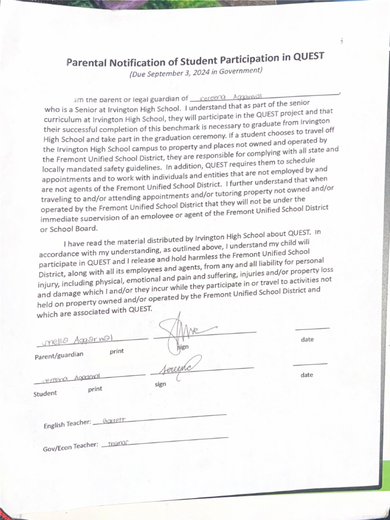 Parent Notification Form - QUEST (Sep 5, 2024 at 5:49 PM) | PDF