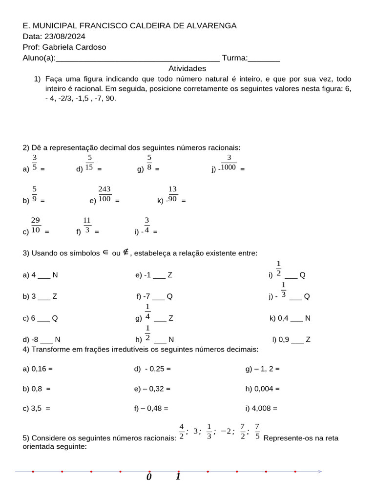Exercícios Numeros Racionais | PDF