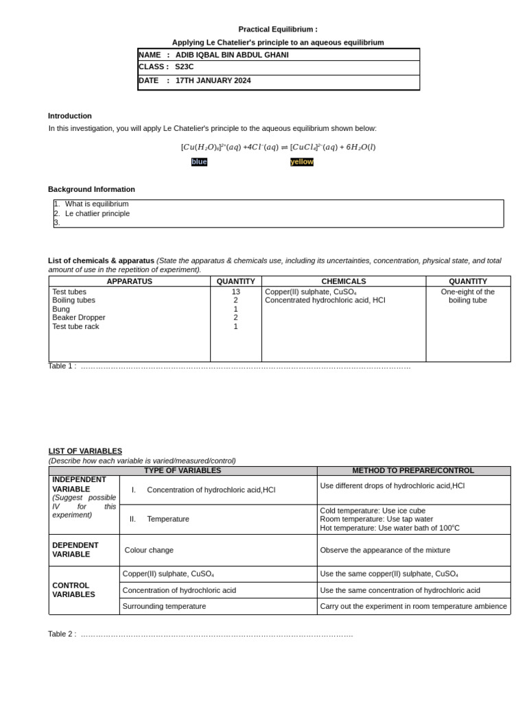 Le Chatlier's Principle | PDF