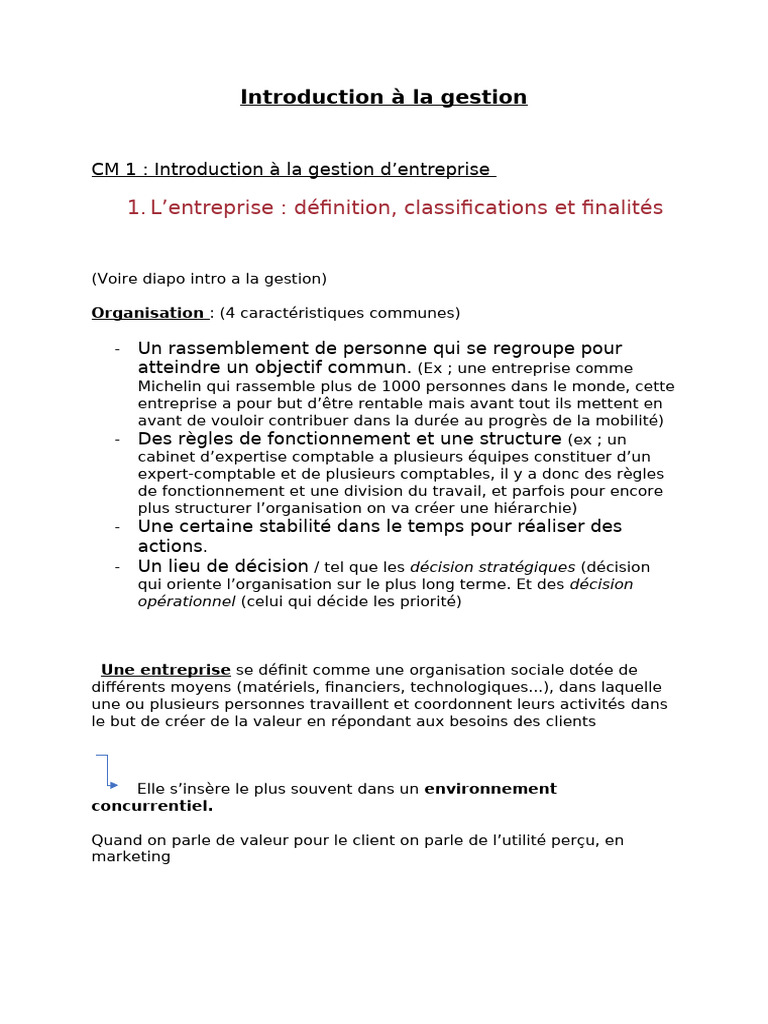 Introduction à la gestion | PDF