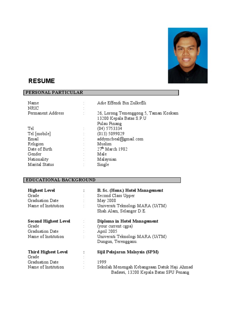 Sample Resume | PDF | Southeast Asia | Strait Of Malacca