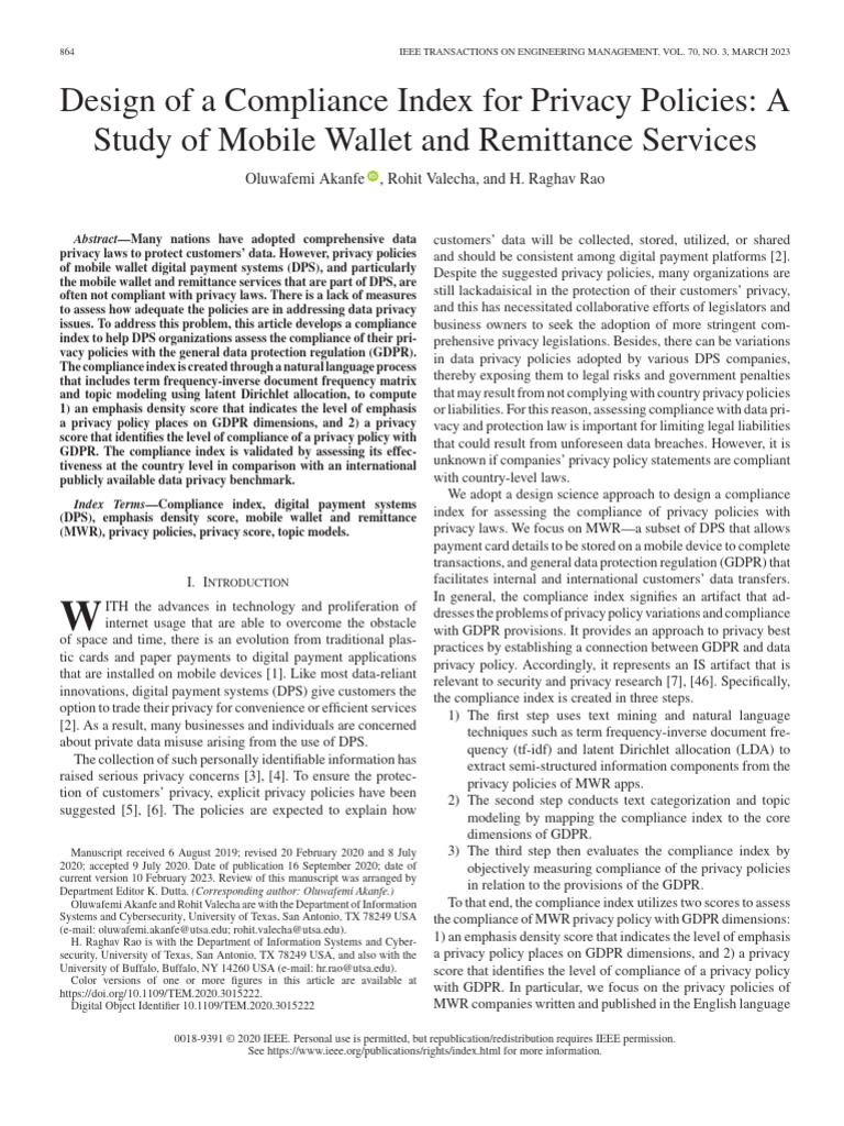 Compliance Index for Privacy Policies | PDF