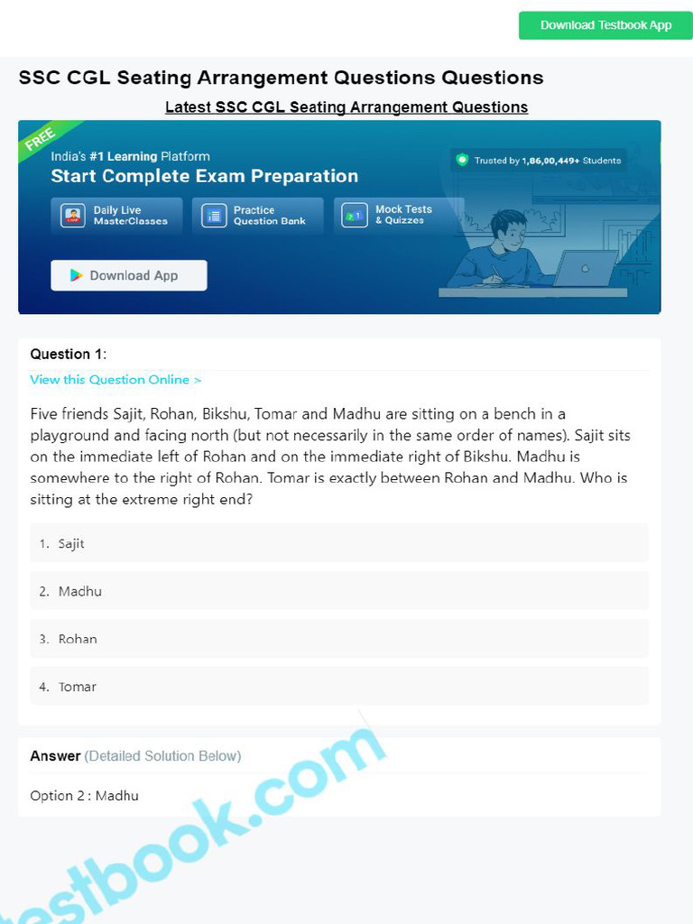SSC CGL Seating Arrangement Questions 66222f48317504fffac40510 | PDF