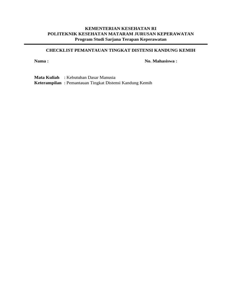 Checklist Pemantauan Tingkat Distensi Kandung Kemih | PDF