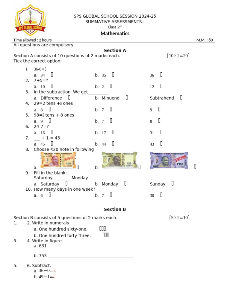 Class 2 Mathematics | PDF