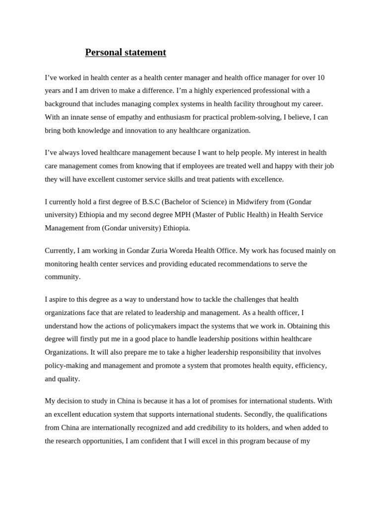 Personal Statment | PDF | Health Care | Self-Improvement