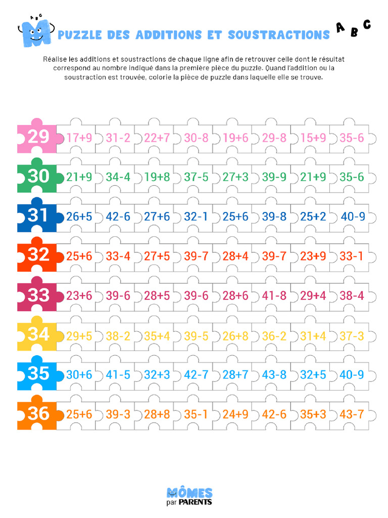 Puzzle Additions Et Soustractions | PDF