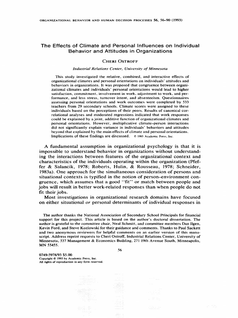 The Effects of Climate and Personal Influences On Individual Behavior ...