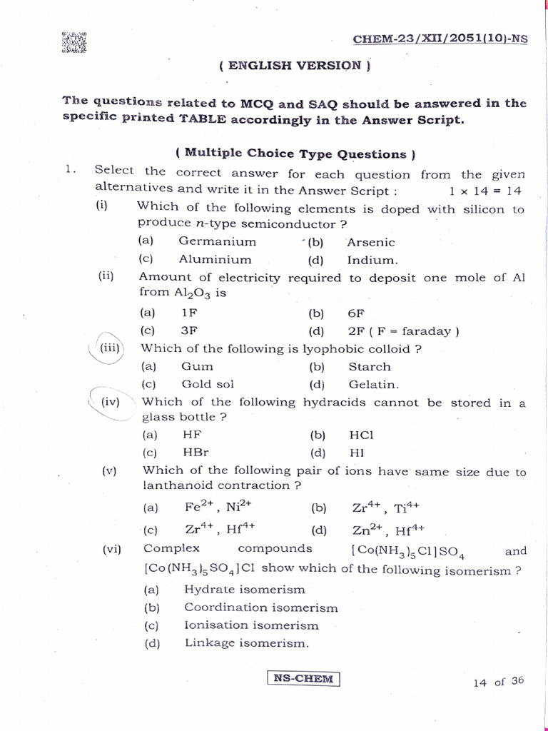 Chemistry Exam: MCQ and SAQ Practice | PDF | Chemical Reactions | Chemical Compounds