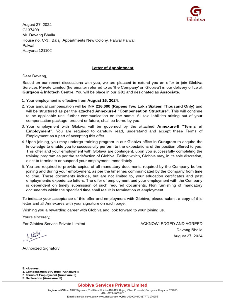 Appointment Letter | PDF